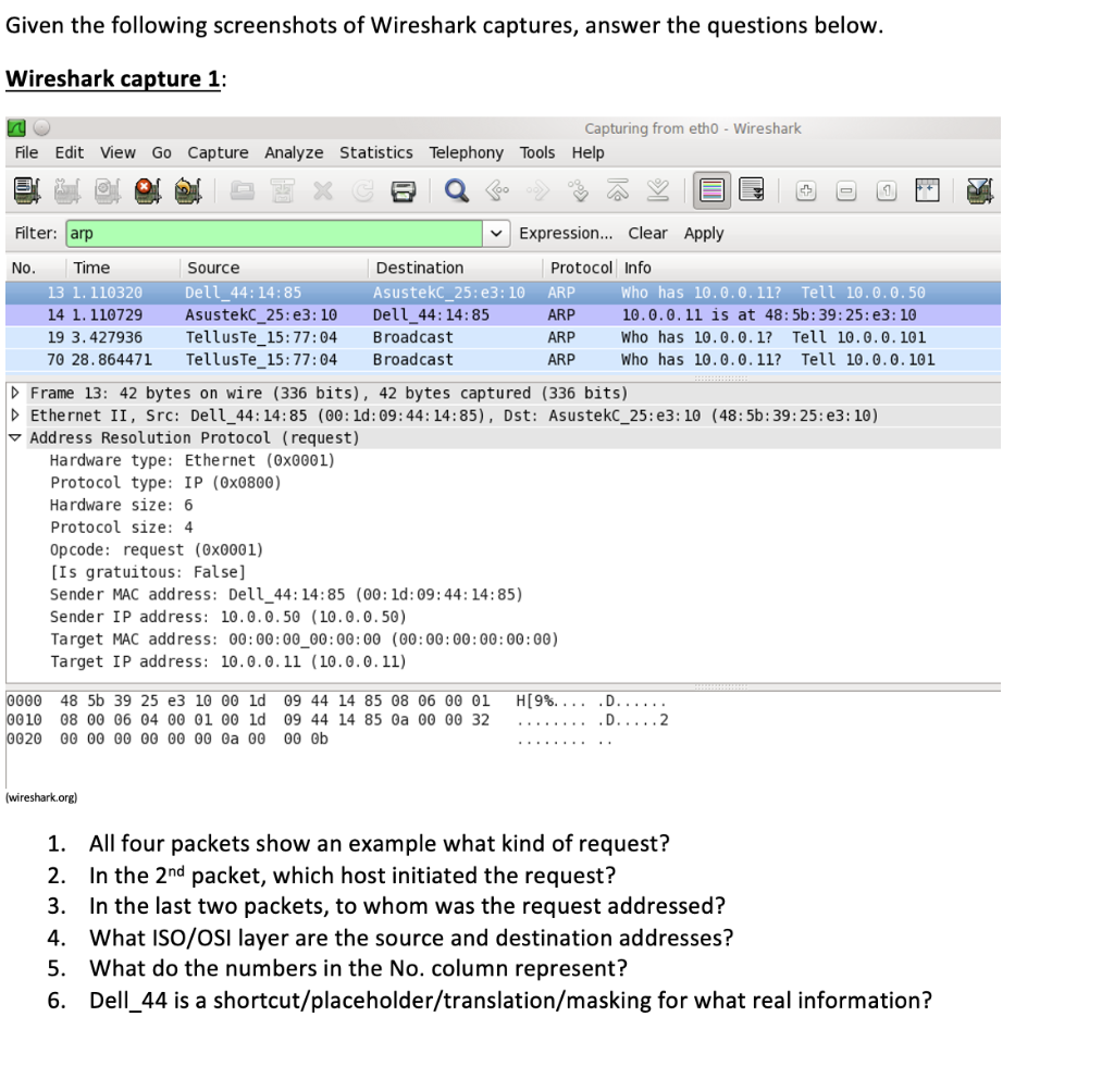 Solved Given the following screenshots of Wireshark | Chegg.com