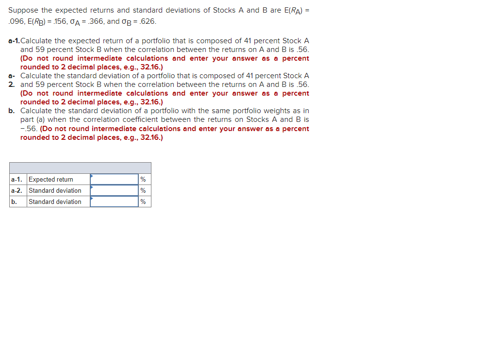 Solved Suppose the expected returns and standard deviations | Chegg.com
