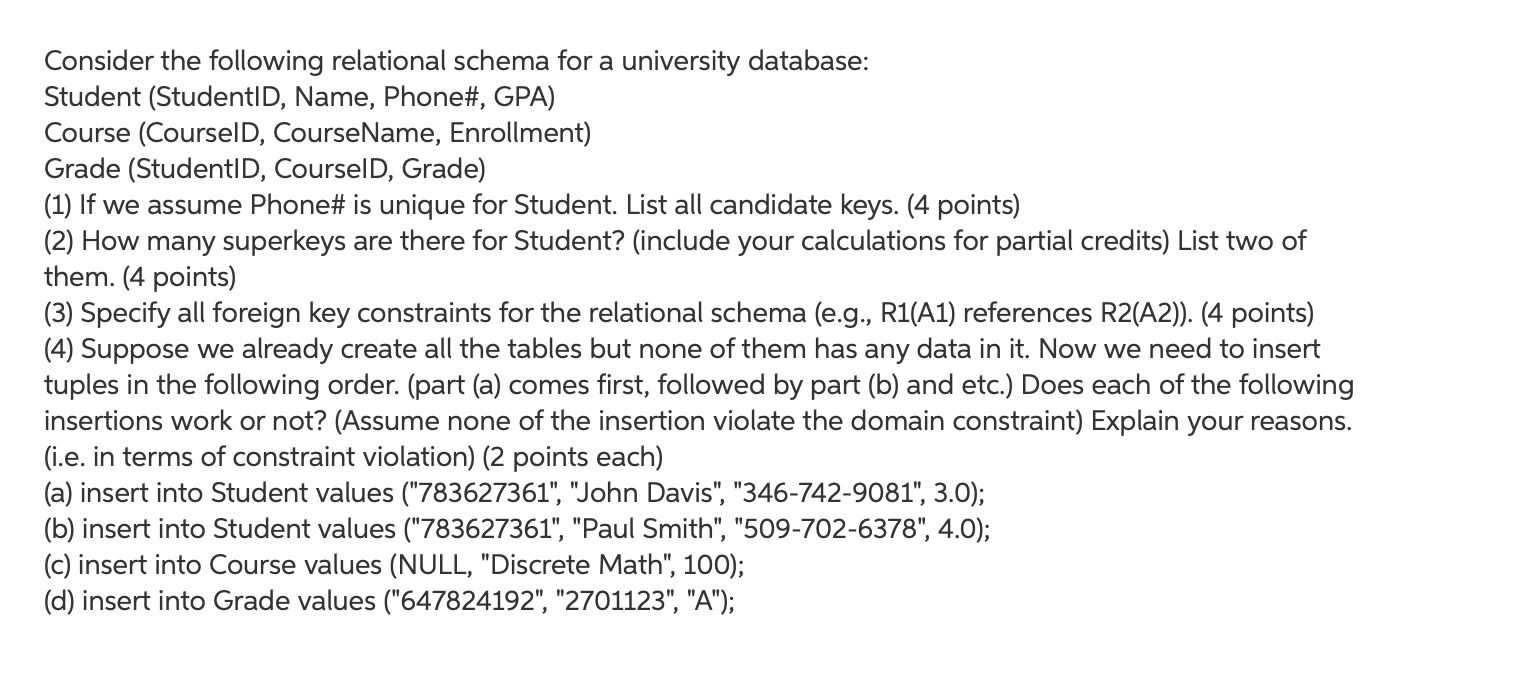 Solved Consider the following relational schema for a | Chegg.com