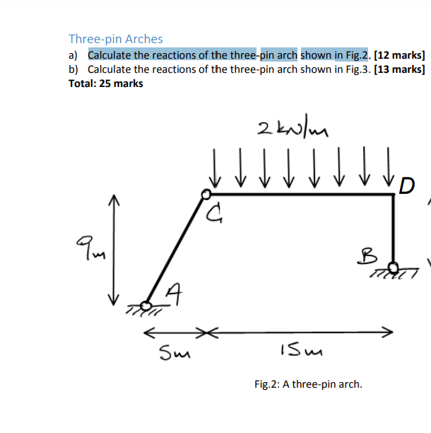Solved a) Calculate the reactions of the three-pin arch | Chegg.com