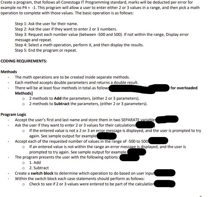 Solved Create a program, that follows all Conestoga IT | Chegg.com