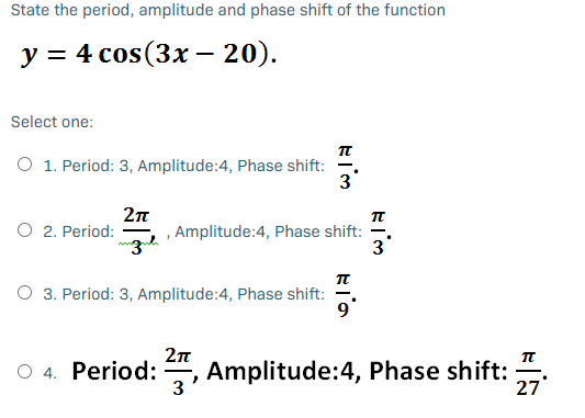 Solved State the period, amplitude and phase shift of the | Chegg.com