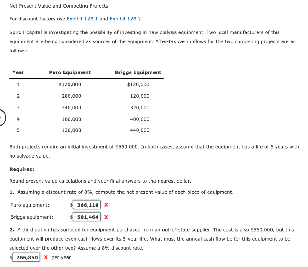 Solved Net Present Value and Competing Projects For discount | Chegg.com