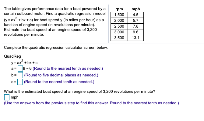 Solved The table gives performance data for a boat powered | Chegg.com