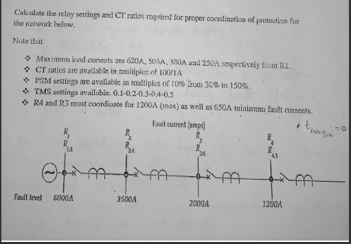 Calealate the relay settings and CT ratios required | Chegg.com