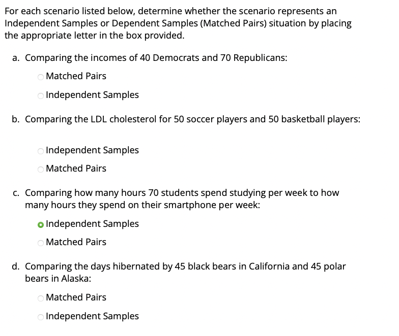 For each scenario listed below, determine whether the | Chegg.com