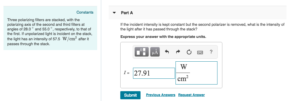 Solved Constants Part A Three polarizing filters are | Chegg.com