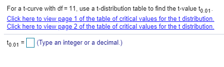 Solved For a t-curve with df = 11, use a t-distribution | Chegg.com