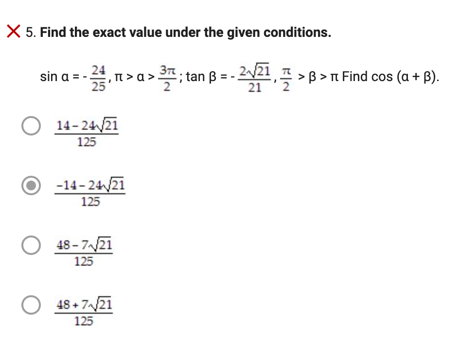 Solved 5. Find the exact value under the given conditions. | Chegg.com
