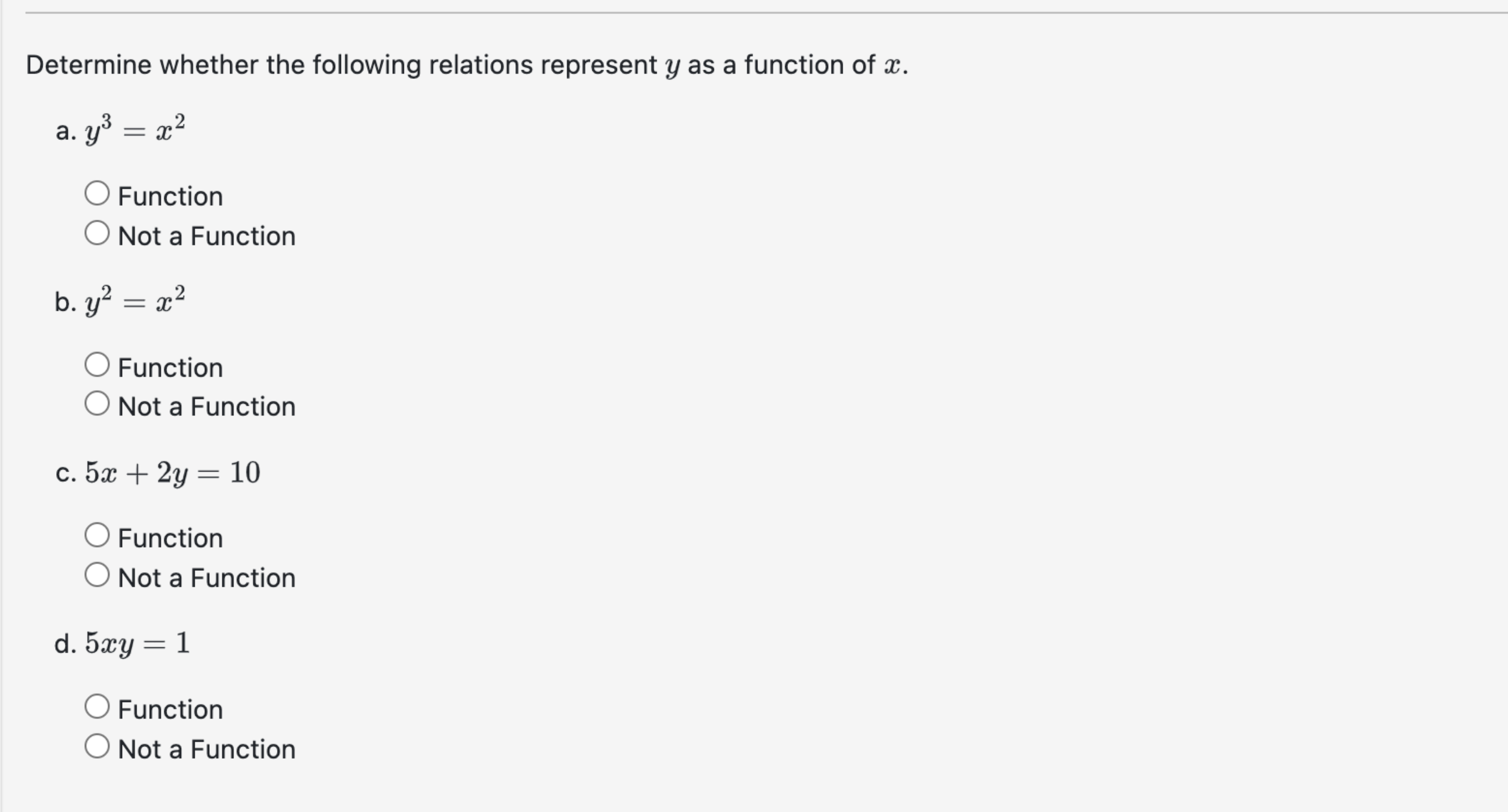Solved Determine whether the following relations represent y | Chegg.com