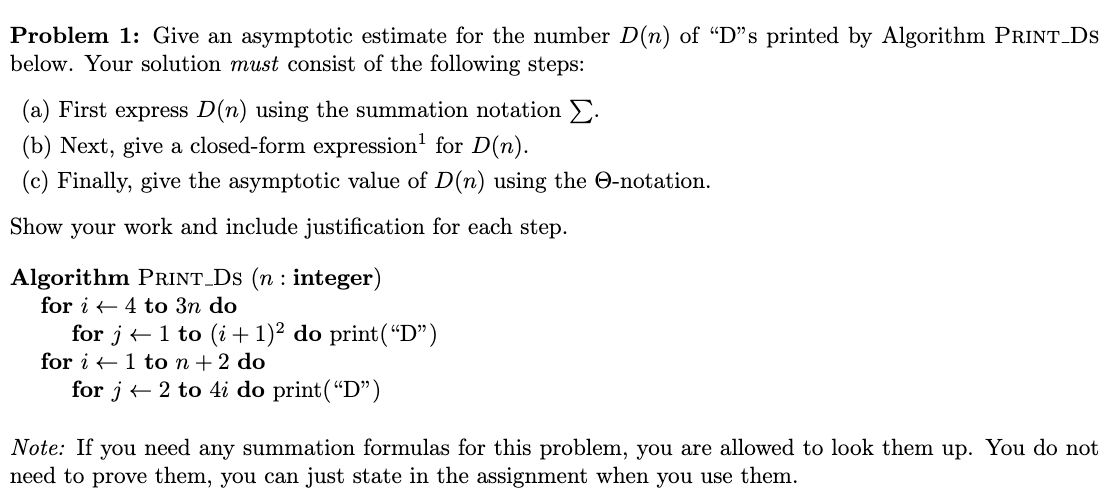 Solved Problem 1: Give an asymptotic estimate for the number | Chegg.com