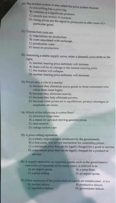 Solved 30) The market system is also called the price system | Chegg.com