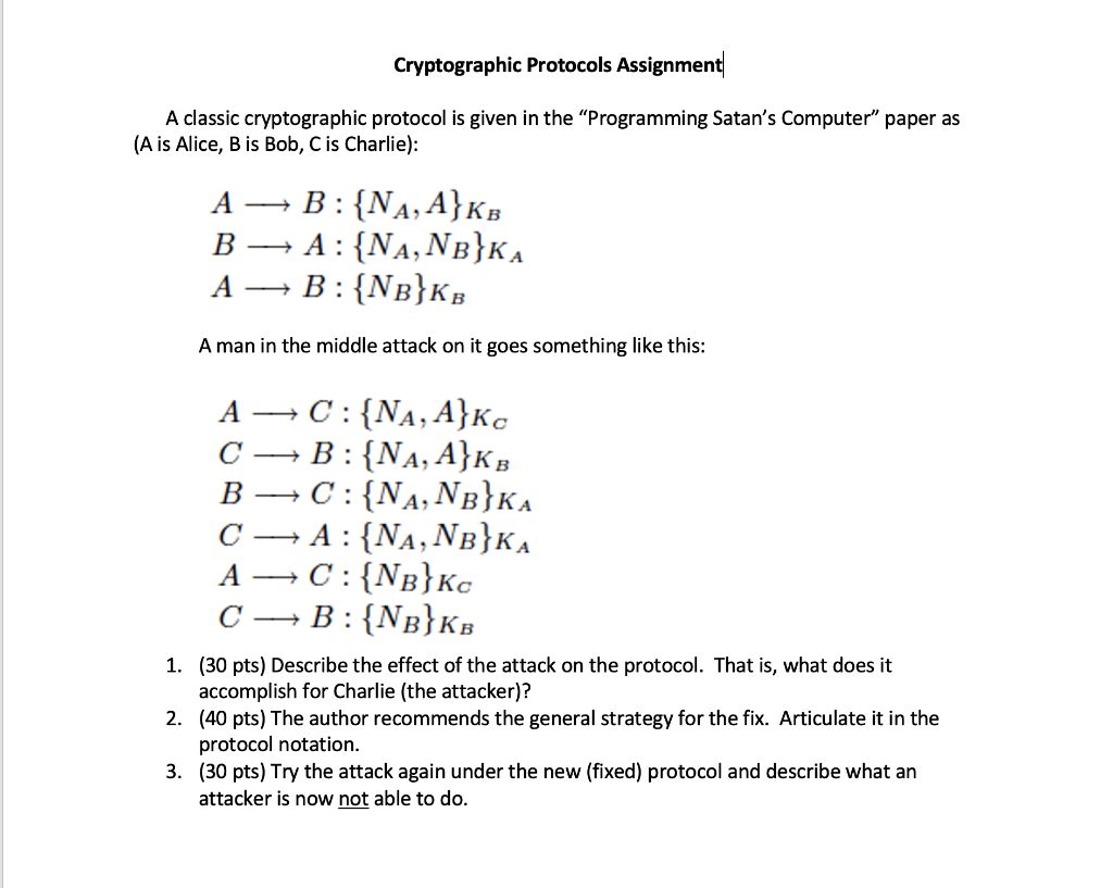 Solved A classic cryptographic protocol is given in the | Chegg.com