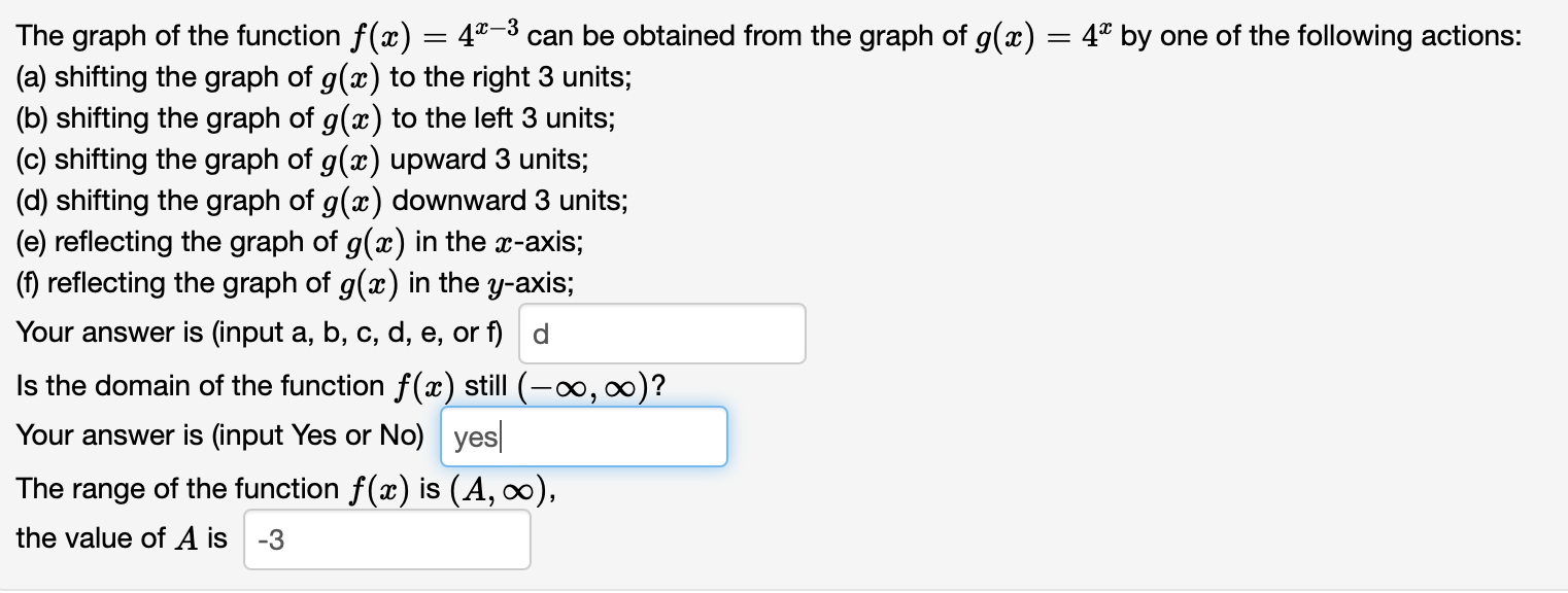 Solved The graph of the function f(x)=4x−3 can be obtained | Chegg.com
