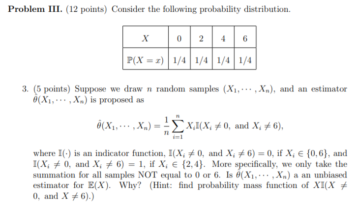 Solved Problem III. (12 points) Consider the following | Chegg.com