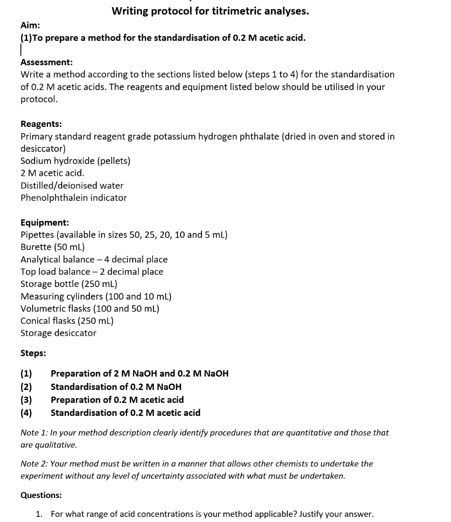 Solved i need a help to write a protocol in analytical | Chegg.com