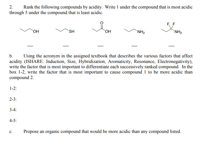 Solved 2. Rank the following compounds by acidity. Write 1 | Chegg.com