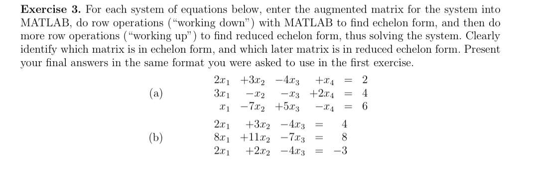 Solved Exercise 3 . For each system of equations below, | Chegg.com