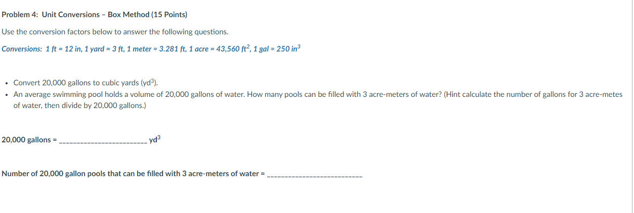 Solved Problem 4: Unit Conversions - Box Method (15 Points) | Chegg.com