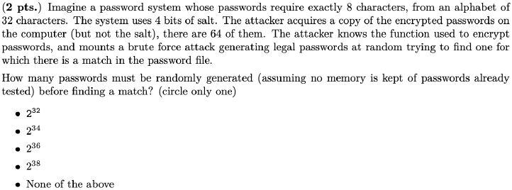 Solved (2 pts.) Imagine a password system whose passwords | Chegg.com