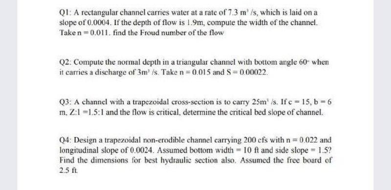 Solved Q1: A rectangular channel carries water at a rate of | Chegg.com