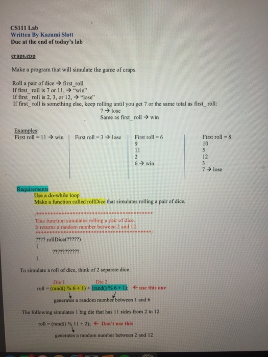 Solved CS111 Lab Written By Kazumi Slott Due at the end of | Chegg.com