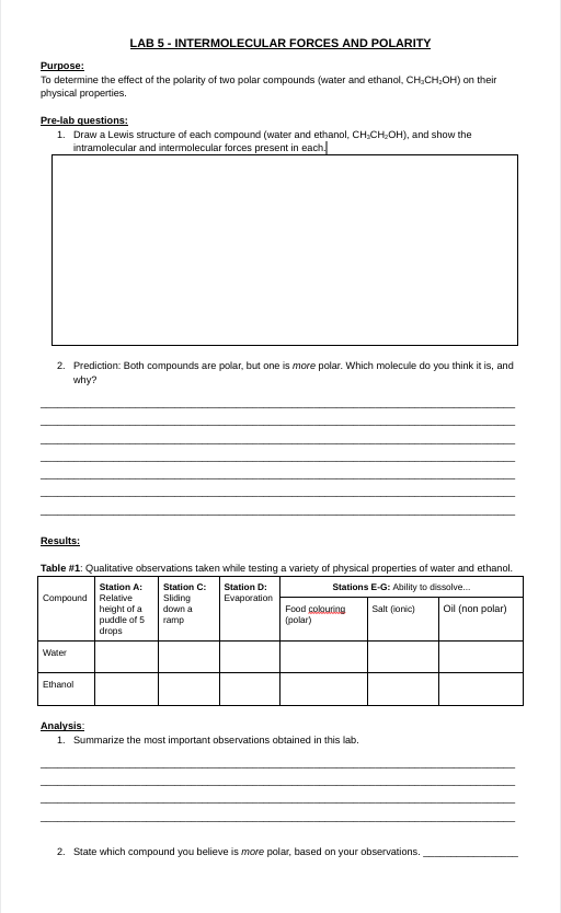 Solved Purpose: To determine the effect of the polarity of | Chegg.com