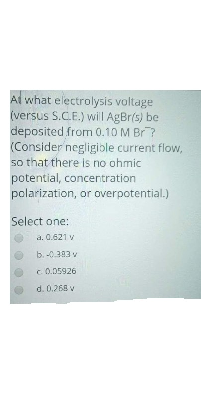 At what electrolysis voltage (versus S.C.E.) will | Chegg.com