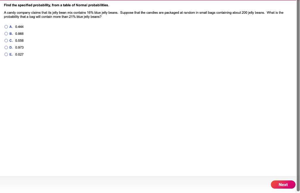 Solved Find the specifled probability, from a table of | Chegg.com