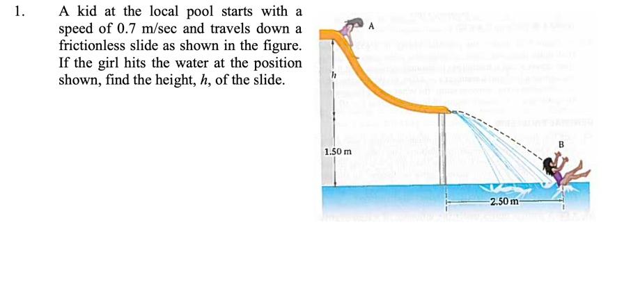 Solved 1. А A kid at the local pool starts with a speed of | Chegg.com
