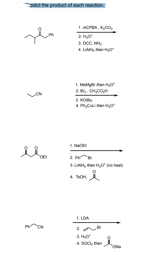 Solved -adict the product of each reaction. 1. mCPBA,K2Cl 2. | Chegg.com
