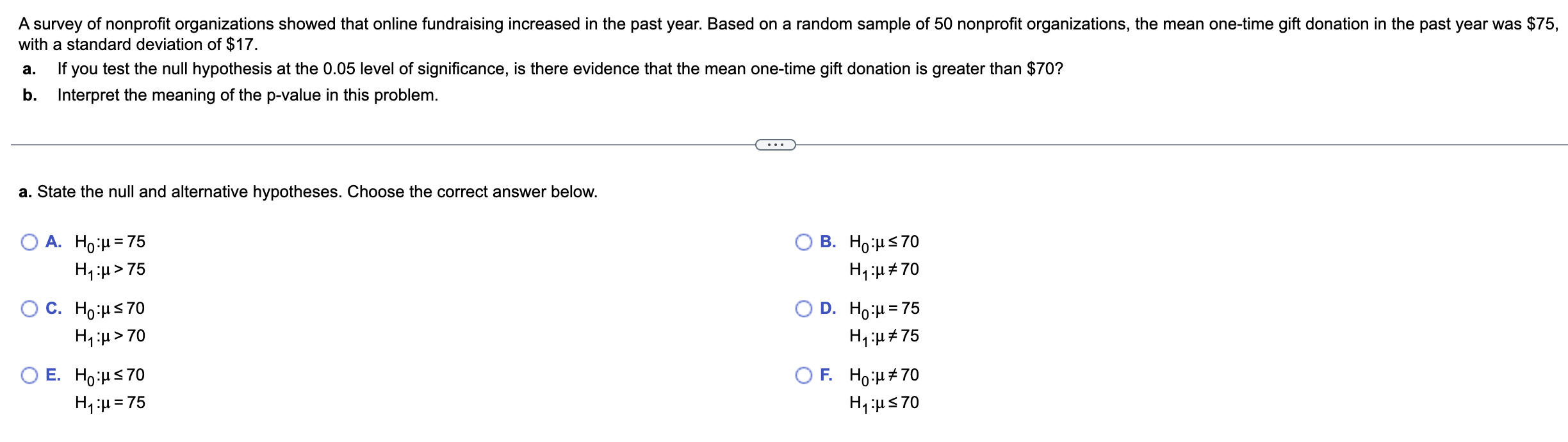 Solved with a standard deviation of $17. a. If you test the | Chegg.com