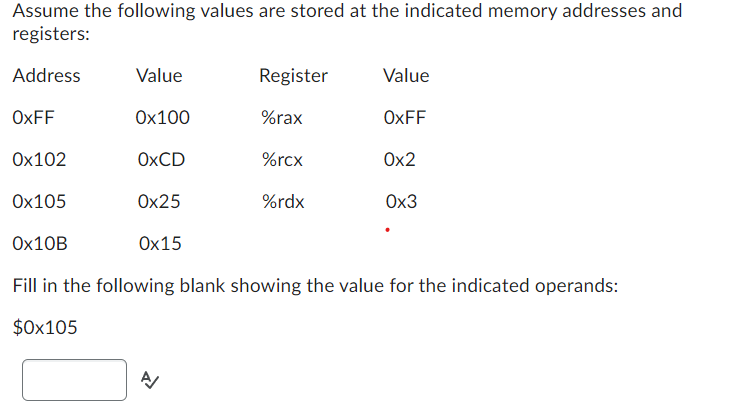 Solved Assume the following values are stored at the | Chegg.com