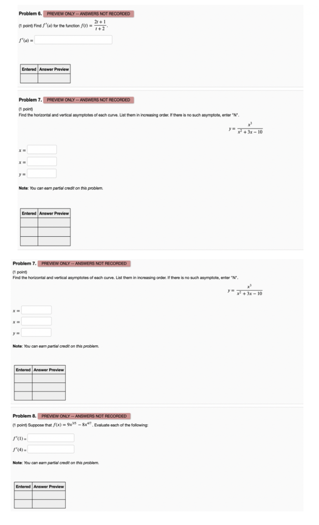 Solved Problem 6. PREVIEW ONLY -- ANSWERS NOT RECORDED 21+1 | Chegg.com