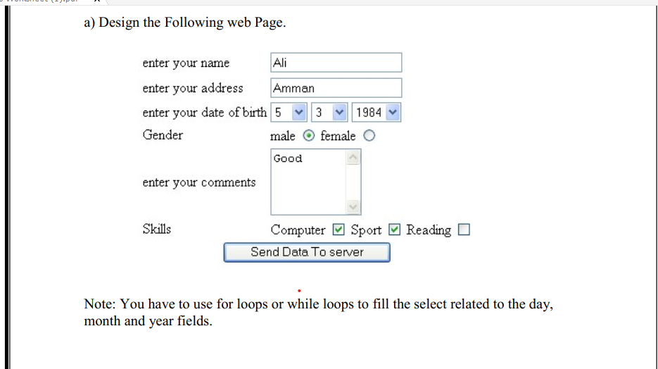 Solved a) Design the Following web Page. enter your name Ali | Chegg.com