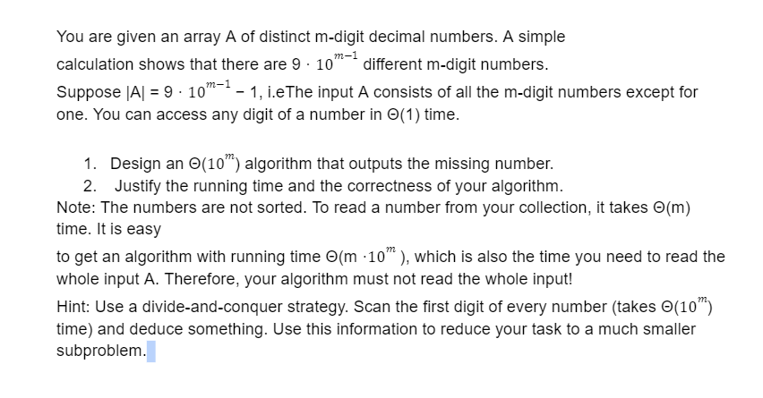 Solved You are given an array A of distinct m-digit decimal | Chegg.com