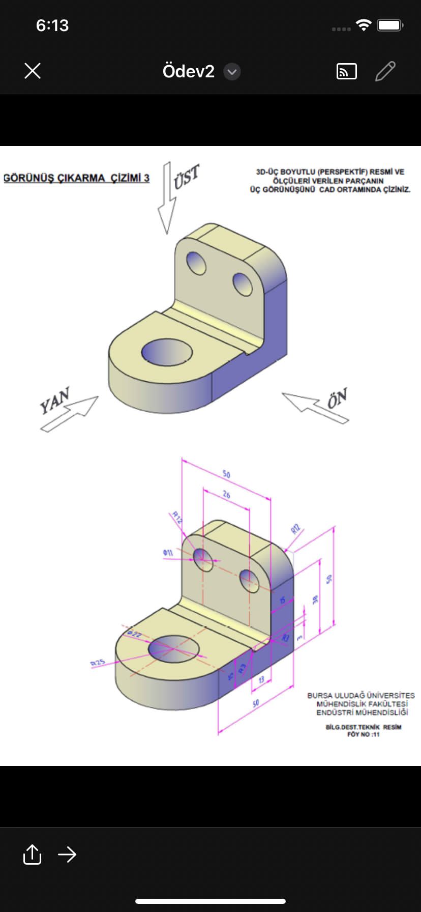 Solved Draw three views (front and back and top) of the part | Chegg.com