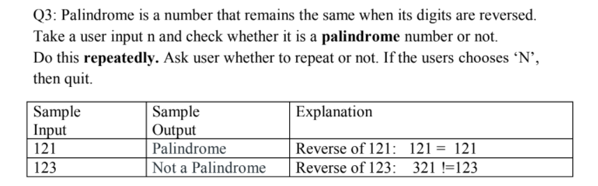 Solved Q3: Palindrome is a number that remains the same when | Chegg.com