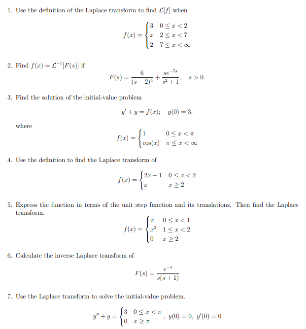Solved 1. Use the definition of the Laplace transform to | Chegg.com