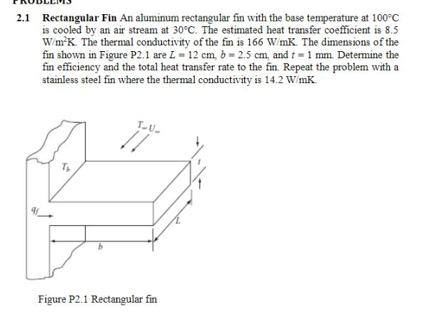 Solved 2.1 Rectangular Fin An aluminum rectangular fin with | Chegg.com
