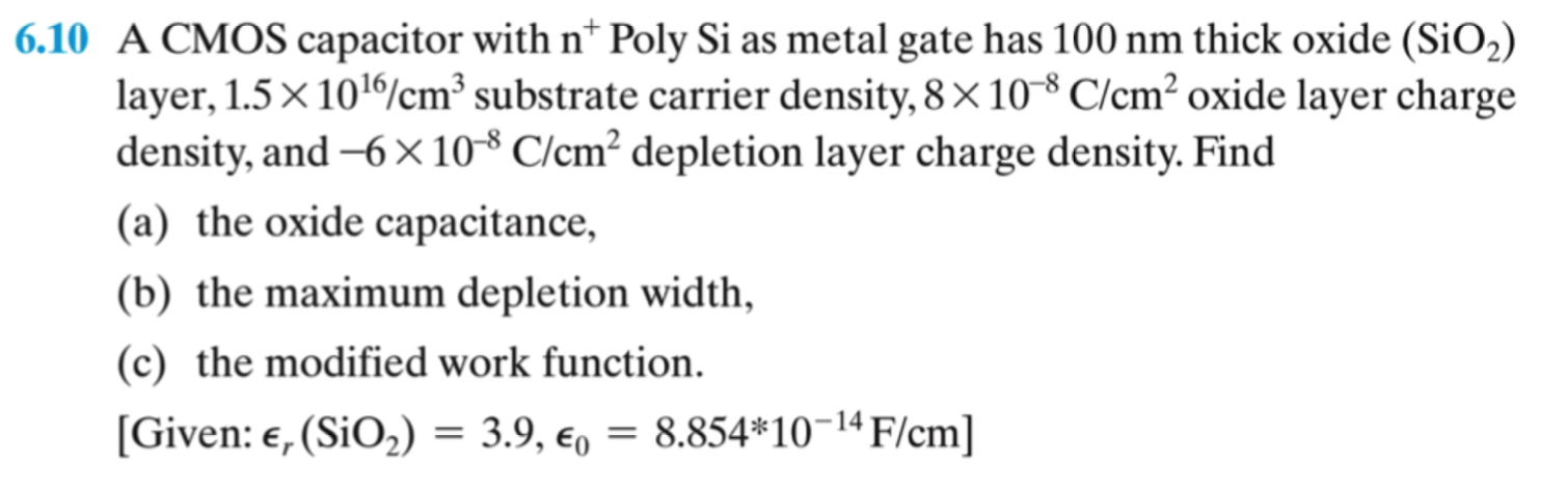 Solved 6.10 ﻿A CMOS capacitor with n+Poly Si as ﻿metal gate | Chegg.com