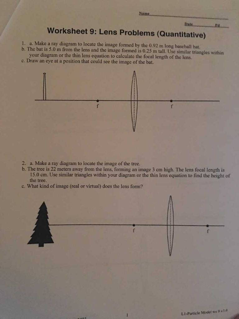 Lens Equation Problems Worksheet with Answers Lens Equation Problems Worksheet with Answers