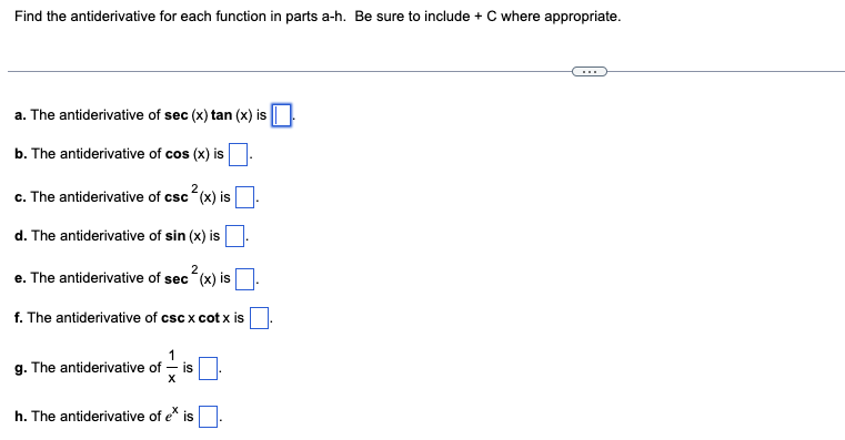 Solved Find the antiderivative for each function in parts | Chegg.com