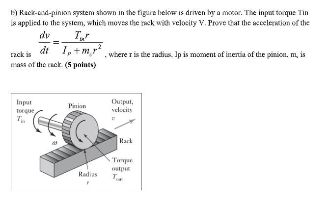 Solved b) Rack-and-pinion system shown in the figure below | Chegg.com