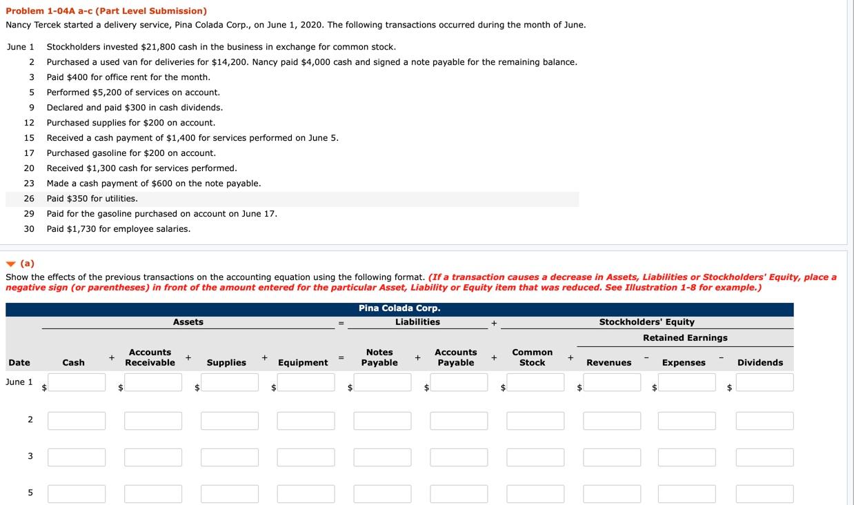 Solved Problem 1-04A a-c (Part Level Submission) Nancy | Chegg.com