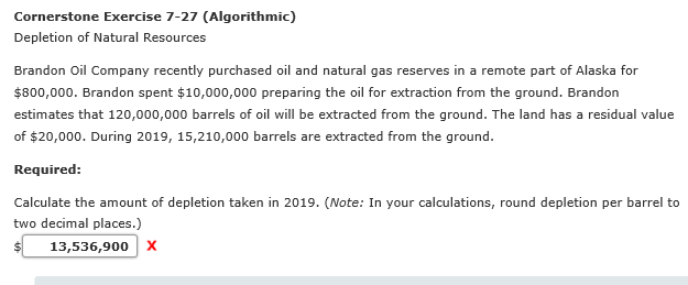 Solved Cornerstone Exercise 7-27 (Algorithmic) Depletion | Chegg.com