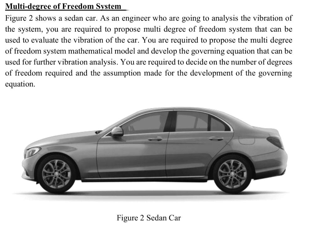 Solved Multi-degree of Freedom System Figure 2 shows a sedan | Chegg.com