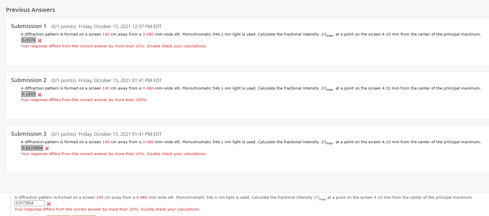 Solved Previous Answers Submission 1 (0/1 points) Friday, | Chegg.com