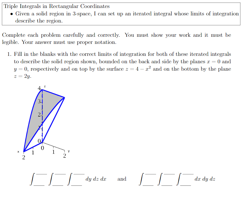 Solved Triple Integrals in Rectangular Coordinates ·Given a | Chegg.com