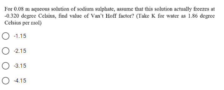 Solved For 0.08 m aqueous solution of sodium sulphate, | Chegg.com